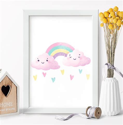 Quadro Decorativo Infantil Arco Iris Nuvem Fofa Cód 4651g1 no Elo7