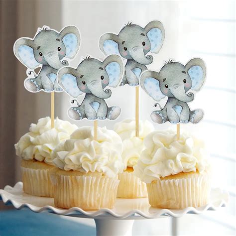 12 Pezzi Simpatico Elefante Cupcake Topper Blu Rosa Baby Shower Favore