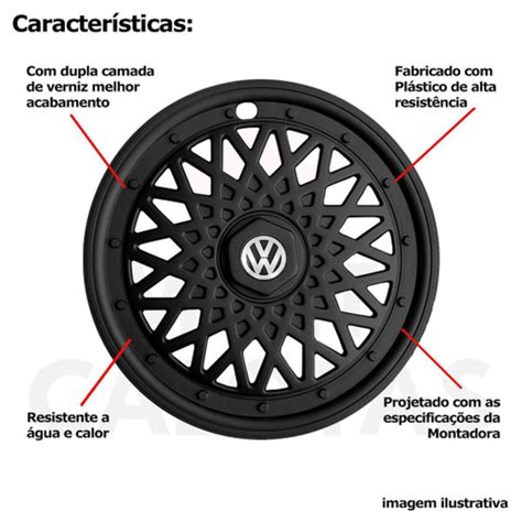 4X Calota Esportivo Vw Gol Voyage Saveiro Aro 15 Preto 602Ar Em