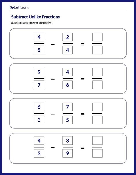 Subtracting Fractions With Unlike Denominators A Worksheets Library