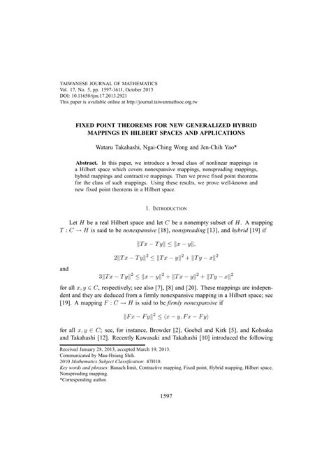 pdf fixed point theorems for new generalized hybrid mappings in hilbert spaces and applications