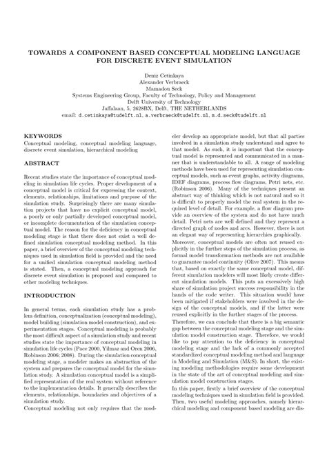 pdf towards a component based conceptual modeling language for discrete event simulation