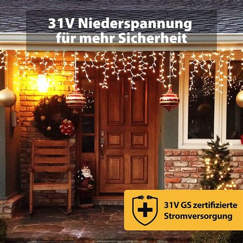 LED Eisregen Lichterkette Mit 8 Beleuchtungsmodi Warmweiss Kaufen