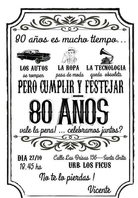 Cumple 80 Invitaciones de cumple años Tarjeta de cumple Cumpleaños