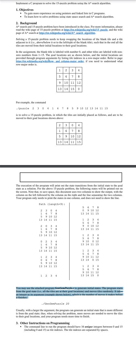 solved implement a c program to solve the 15 puzzle problem