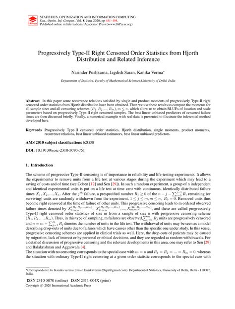 pdf progressively type ii right censored order statistics from hjorth distribution and related