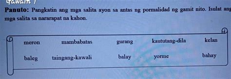 Panuto Pangkatin Ang Mga Salita Ayon Sa Antas StudyX