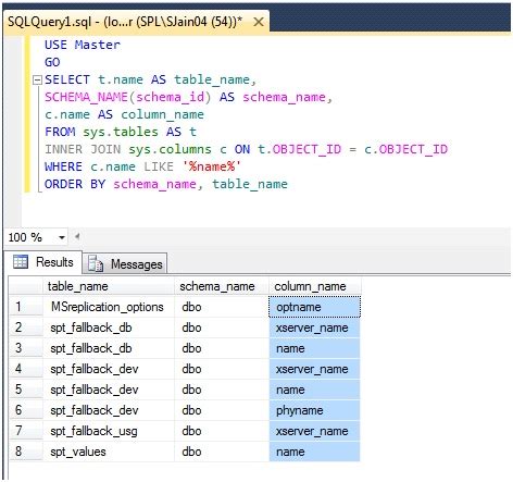SQL SERVER QUERY TO FIND COLUMN FROM ALL TABLES OF DATABASE