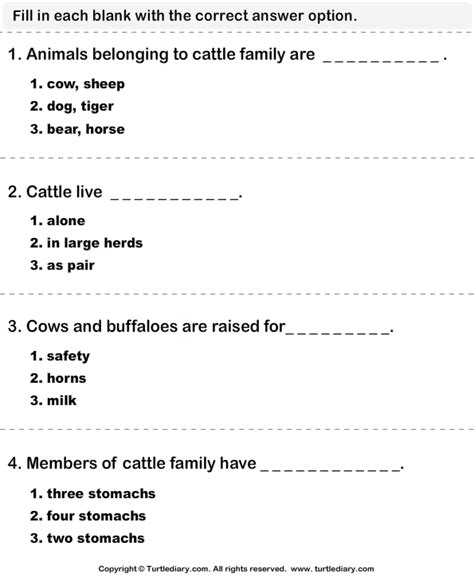 Different Types Of Cattle Turtle Diary Worksheet