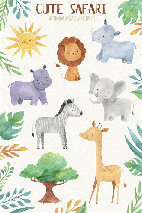 Cute Safari Watercolor Clipart
