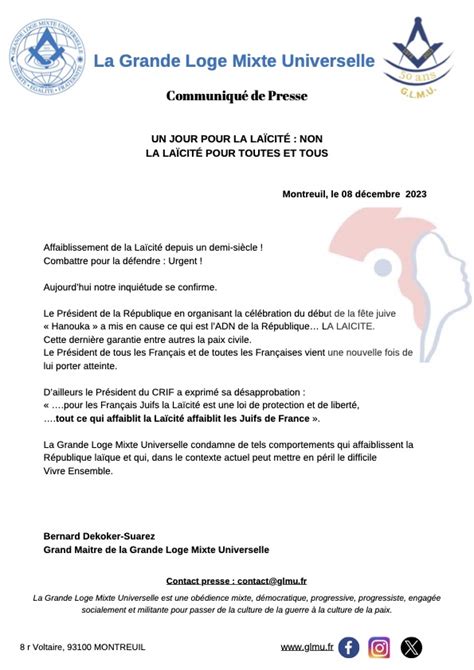 HANOUKA À L ÉLYSÉE COMMUNIQUÉ DE LA GLMU GADLU INFO Franc