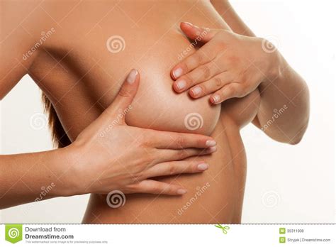 Naked Woman Checking Fro Breast Cancer Stock Photo Image Of Medical