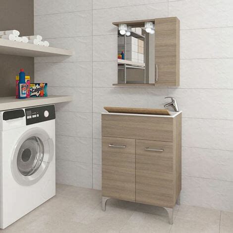 Kit Mobile Lavatoio In Legno Rovere Fumo X Cm