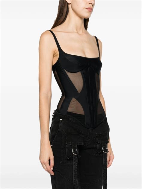 Mugler Illusion Semi Sheer Corset Top Black Farfetch Uk