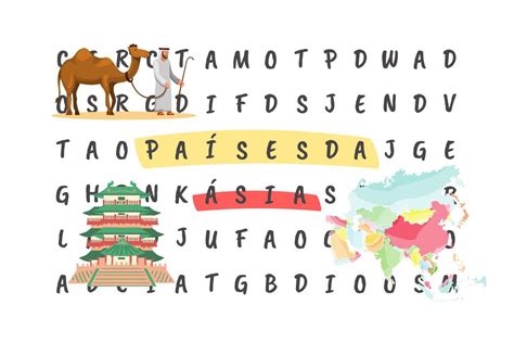 Aprenda sobre 6 países da Ásia NESTE caça palavras
