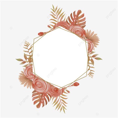 Cadre De Mariage Fleur Et Feuille Boho Style Aquarelle PNG Aquarelle