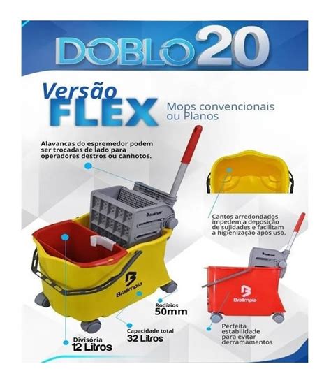 Balde Mop C Espremedor Carrinho Dobl L Flex Bralimpia Frete Gr Tis