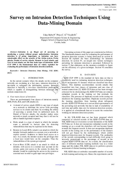 pdf ijert survey on intrusion detection techniques using data mining domain ijert journal