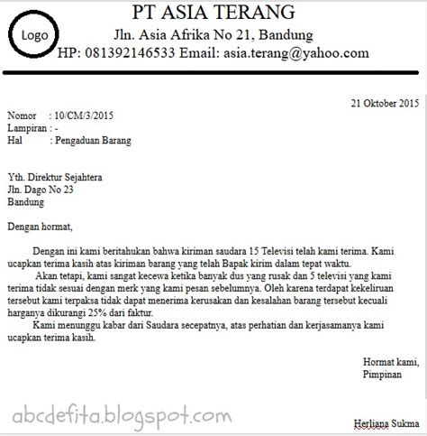 Contoh Surat Klaim Barang Kurang Delinewstv