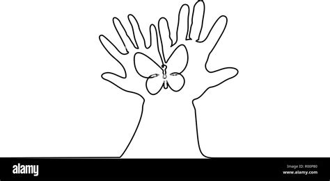 Dessin D Une Ligne Continue Abstract Hands Holding Butterfly Vector