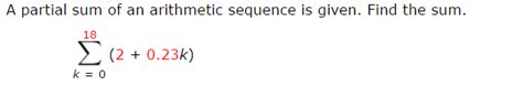 solved a partial sum of an arithmetic sequence is given