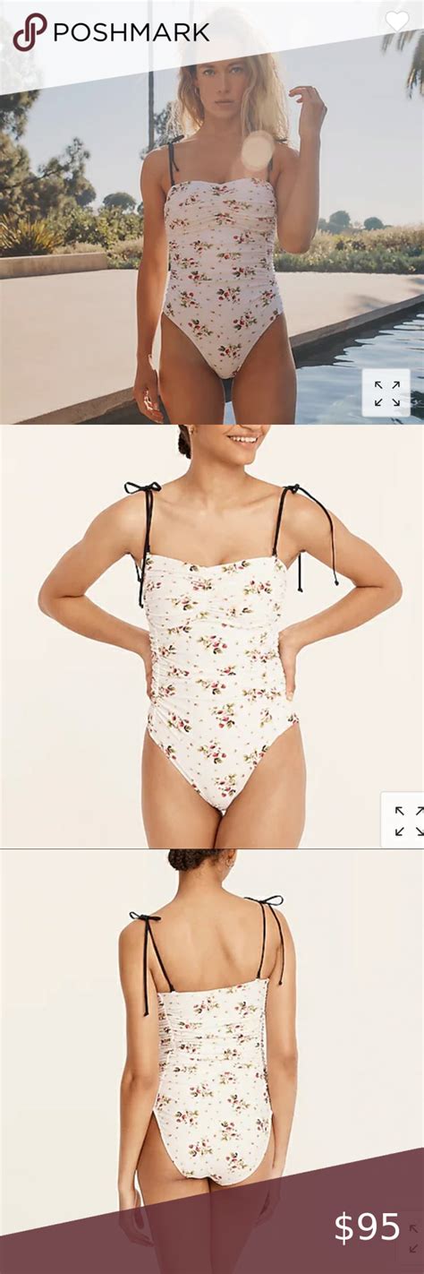 J Crew Long Torso Ruched Tie Shoulder One Piece In Strawberry Floral