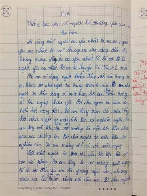 Bài văn tả bố siêu lầy đạt điểm 10 của cô nhóc lớp 5 2sao