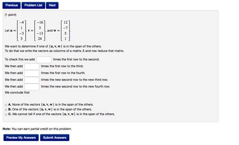 solved previous problem listnext 1 point 4 16 12 let u v