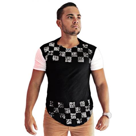 Camiseta Oversized Camisa Swag Masculina Longline Xadrez El Charme