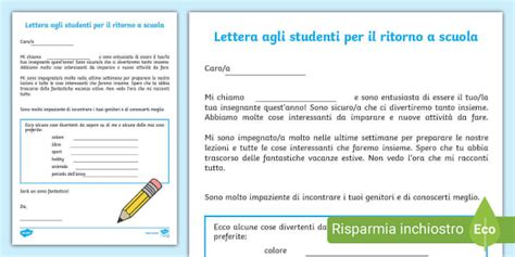 Lettera Per Il Rientro A Scuola Professor Feito Twinkl