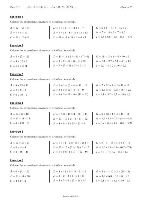 Op Rations Sur Les Nombres D Cimaux Exercices Corrig S Ac