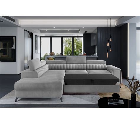 Canapé D angle Convertible Larry Velours En Tissu Velours Luxe 5