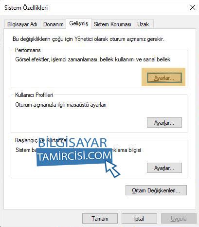 Gelişmiş sistem ayarları Bilgisayar Tamircisi