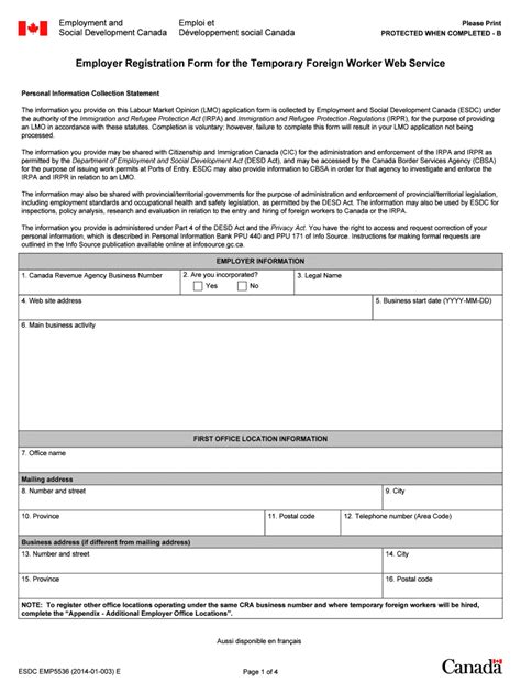 Fillable Online Servicecanada Gc Employer Registration Form For The TWF