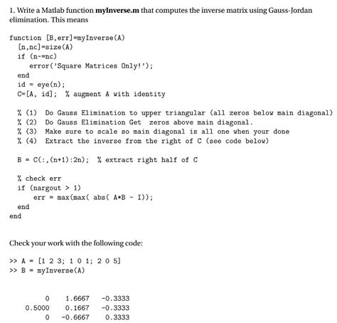 solved write a matlab function myinverse m that computes the