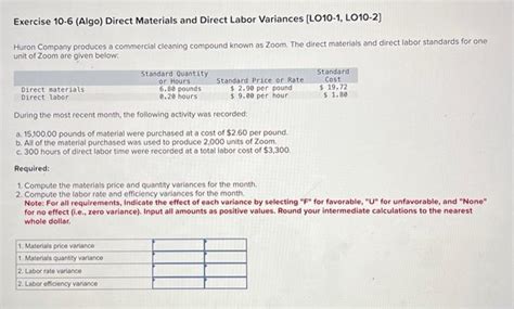 Exercise Algo Direct Materials And Direct Chegg