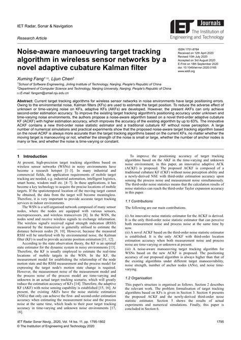 pdf noise aware manoeuvring target tracking algorithm in wireless sensor networks by a novel