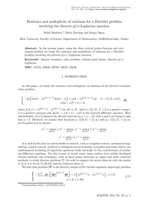 pdf existence and multiplicity of solutions for a dirichlet problem involving the discrete p x