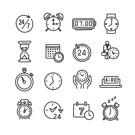 Conjunto Vectorial De Iconos De Reloj De Tiempo Estilo De Dibujo De