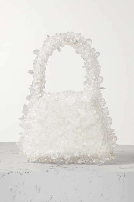 CLIO PEPPIATT Square Quartz Bead Embellished Satin Shoulder Bag NET A