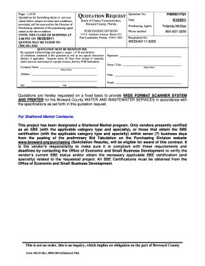 Fillable Online Broward Quotation Request Broward County Fax Email