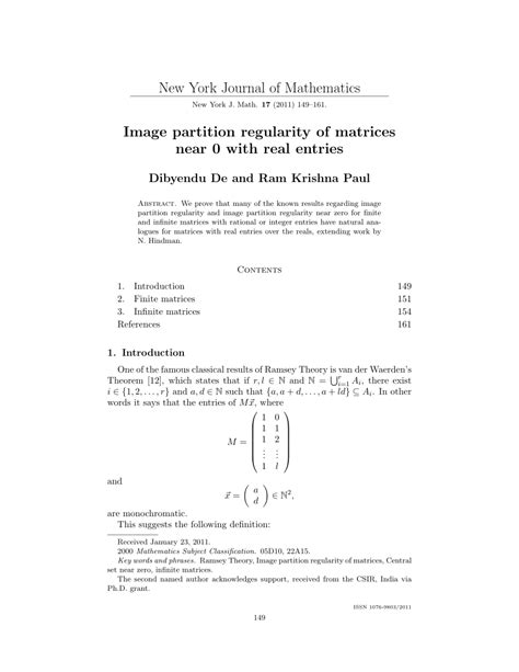 pdf image partition regularity of matrices near 0 with real entries