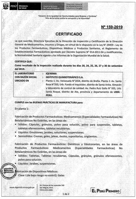 Certificado de buenas prácticas de fabricación Actualizado julio 2023