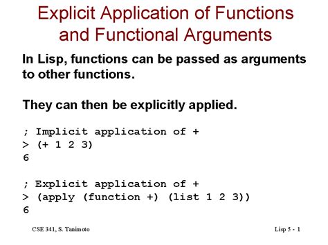 explicit application of functions and functional arguments