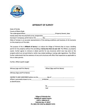 Fillable Online Palmettobay Fl Affidavit Of Surveydocx Palmettobay Fl