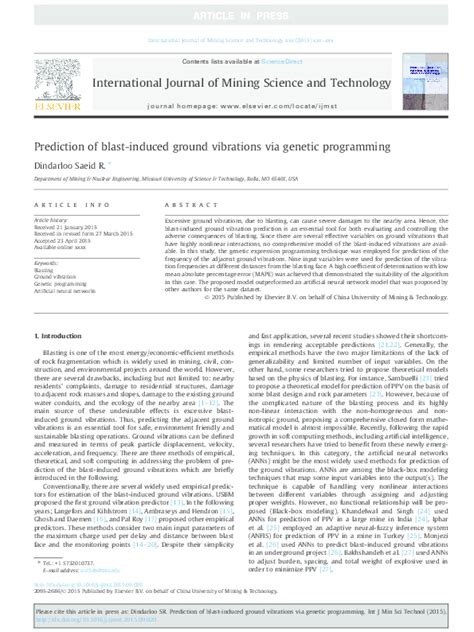pdf prediction of blast induced ground vibrations via genetic programming saeid r dindarloo