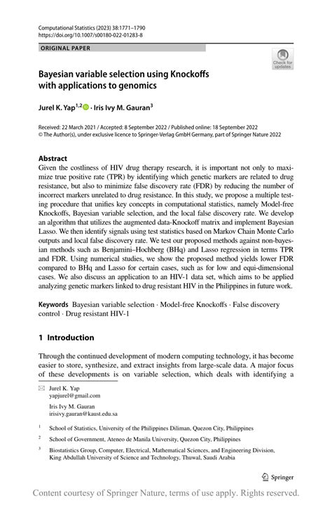 bayesian variable selection using knockoffs with applications to genomics request pdf