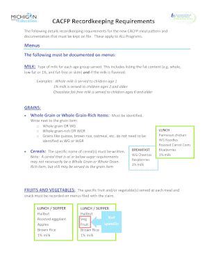 Fillable Online CACFP Recordkeeping Requirements Fax Email Print