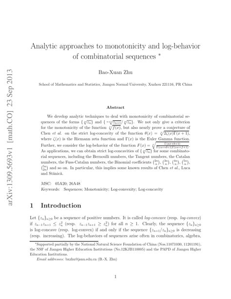 pdf analytic approaches to monotonicity and log behavior of combinatorial sequences