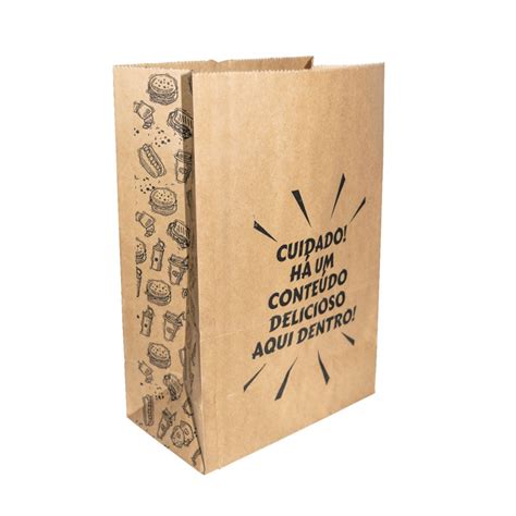 Saco Embalagem Kraft Delivery Hamburguer Lanche Medio C 100